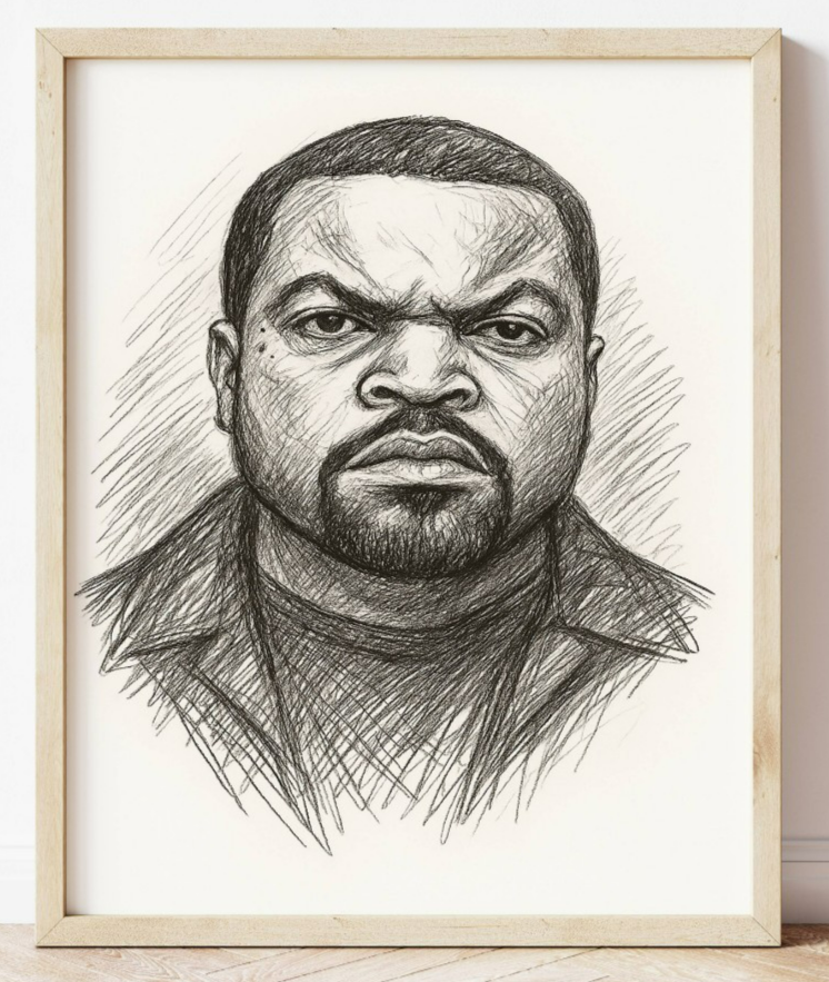 ICE CUBE DRAWING PRINT PORTRAIT SKETCH 8" x 10" PRINT WALL ART HIP HOP ...