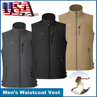 Men's Multi Pocket Waistcoat Quick-Dry Jacket Zip Hiking Vest Casual ...