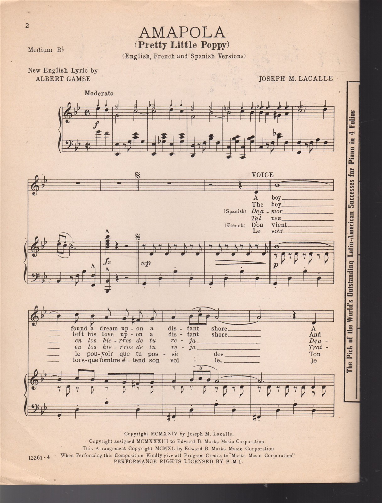 Amapola (Pretty Little Poppy) Sheet Music 1940 Jimmy Dorsey | eBay