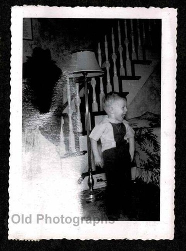 CREEPY ODD GHOST w/HAT STAIRS BANISTER KID YELLING OLD/VINTAGE PHOTO- H919 | eBay