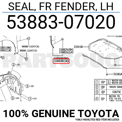 5388307020 Genuine Toyota SEAL, FR FENDER, LH 53883-07020 | eBay