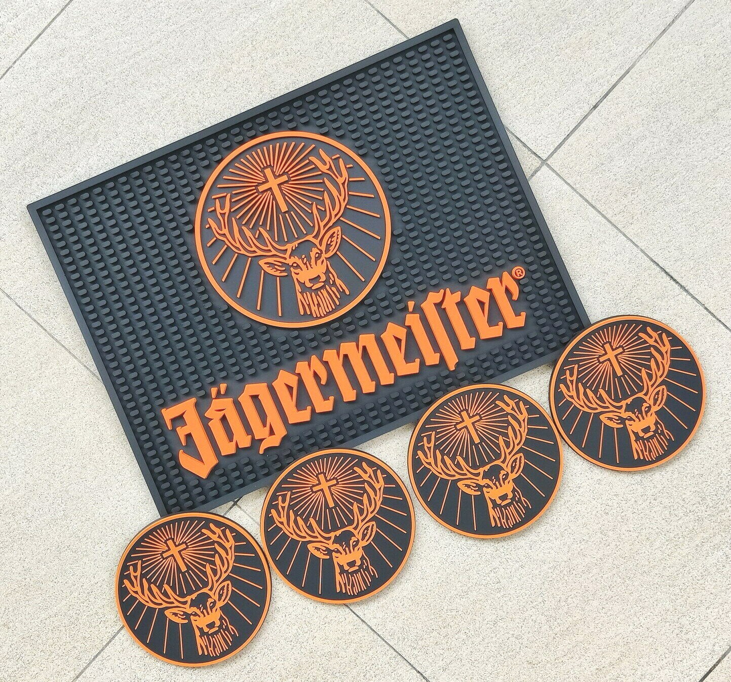 Jagermeister Rubber bar mat spill mat drip mat bar runner & 4pcs beer ...