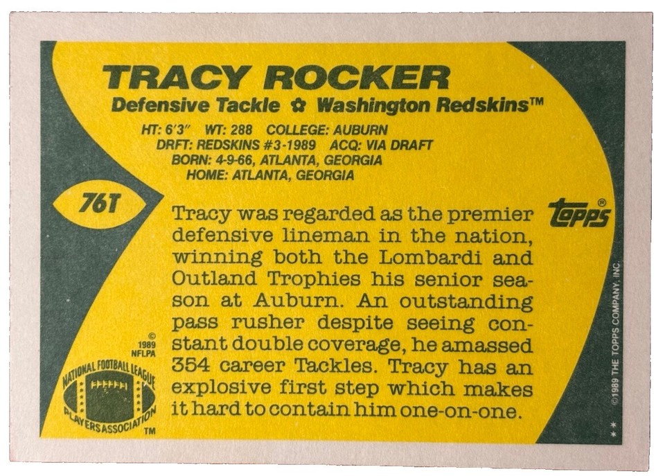 Brand New: Vintage 1989 topps Traded Tracy Rocker Washington Redskins ...