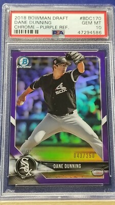 Dane Dunning - 2018 Bowman Draft Chrome Purple Refractor PSA 10 #43/250 ...