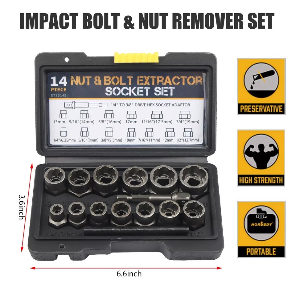 15PC Impact Damaged Bolt Nut Screw Remover Tool Socket Threading ...