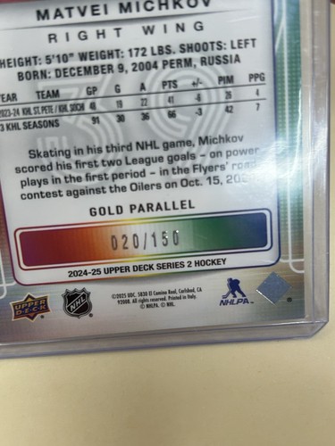 24/25 UD Matvei Michkov Rookie Fluorescence Gold # 020/150 | eBay