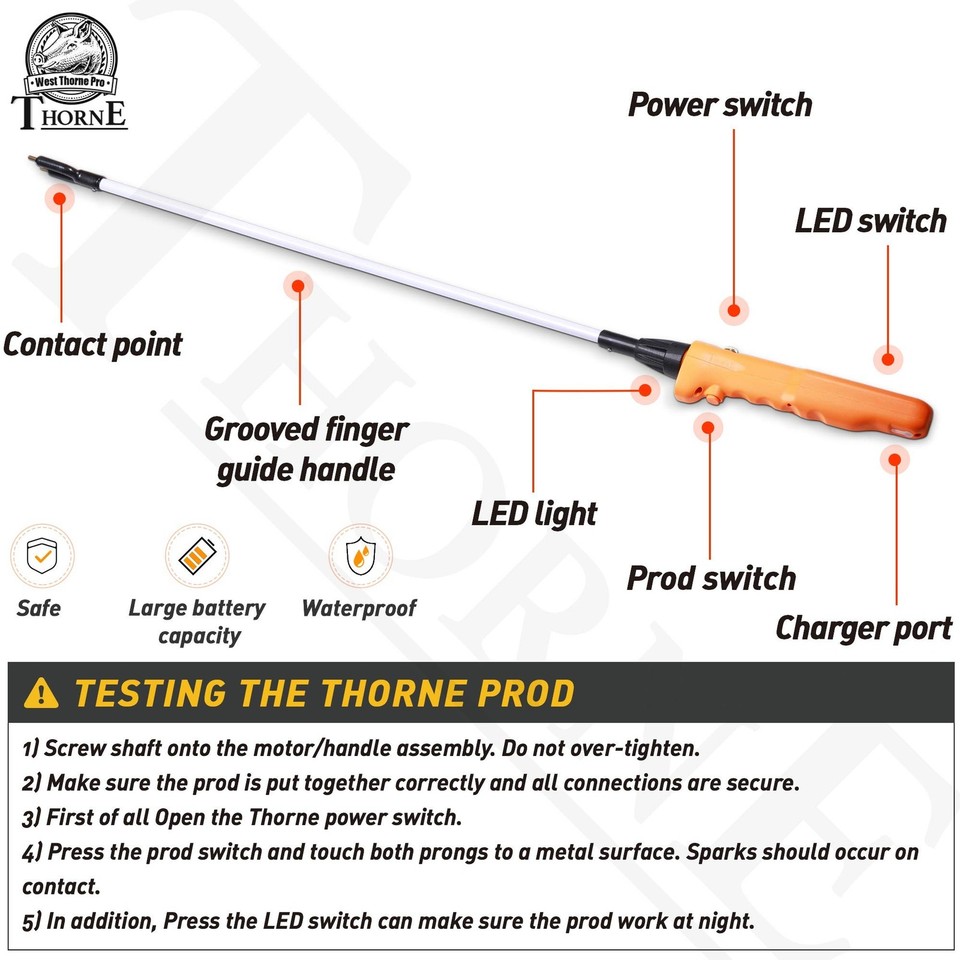 Cattle Prod, Waterproof Cattle Prod Stick with LED Light, Livestock ...