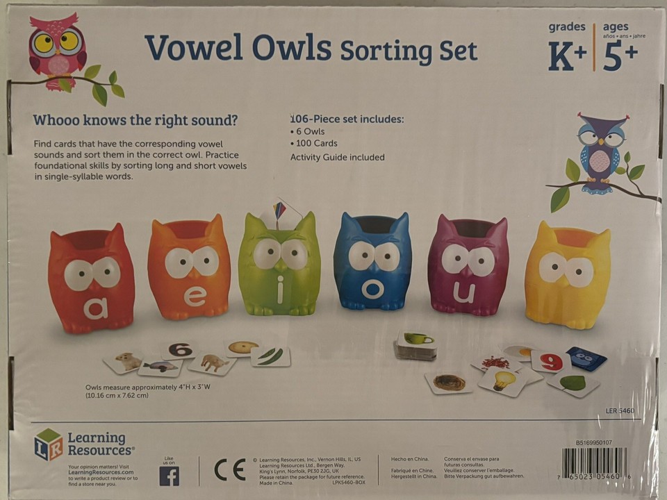Learning Resources Vowel Owls Sorting Set - Whooo Knows The Right Sound ...