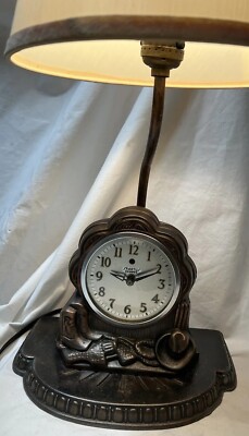 Vintage SPARTUS Metal Desk Clock Lamp Cowboy Theme Boots Electric ...