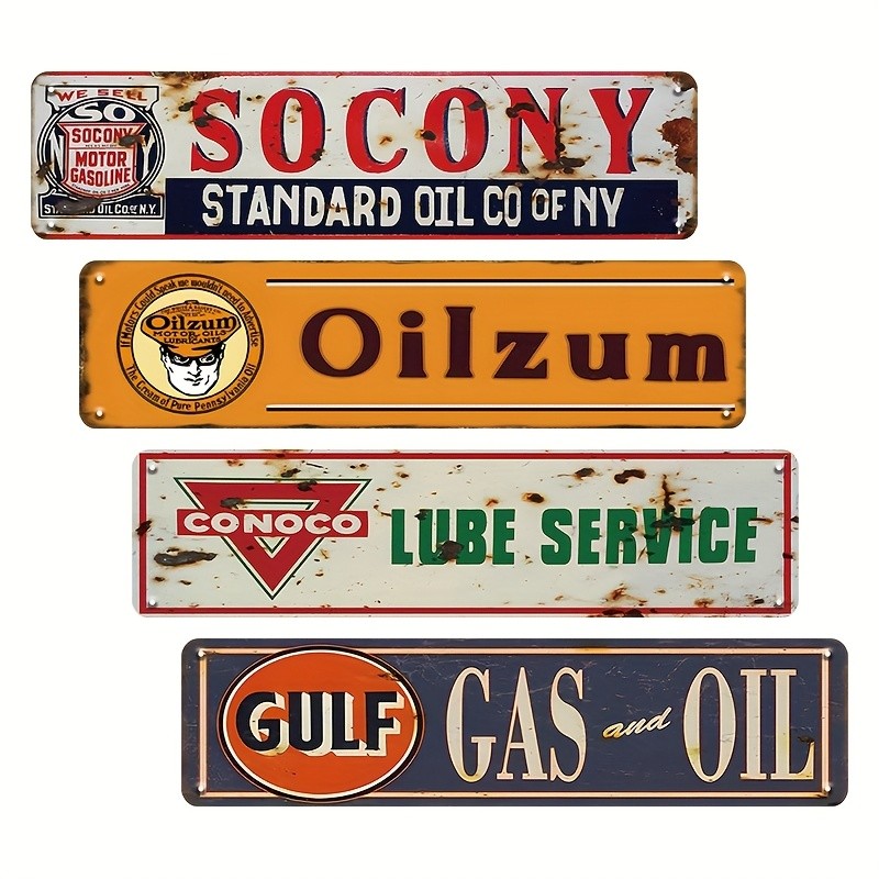 4pcs Vintage Metal Oil Gas Tin Signs Retro Garage Man Cave Bar ...