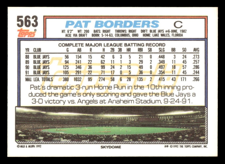 1992 Topps #563 Pat Borders Gold | eBay