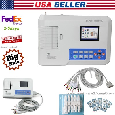ECG300G 3-Channel 12-lead ECG/EKG Machine+USB+Software,Cardiograph,USA ...