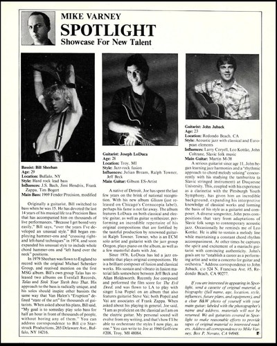 Billy Sheehan at age 29 best new talent 1982 article Joseph LoDuca John ...