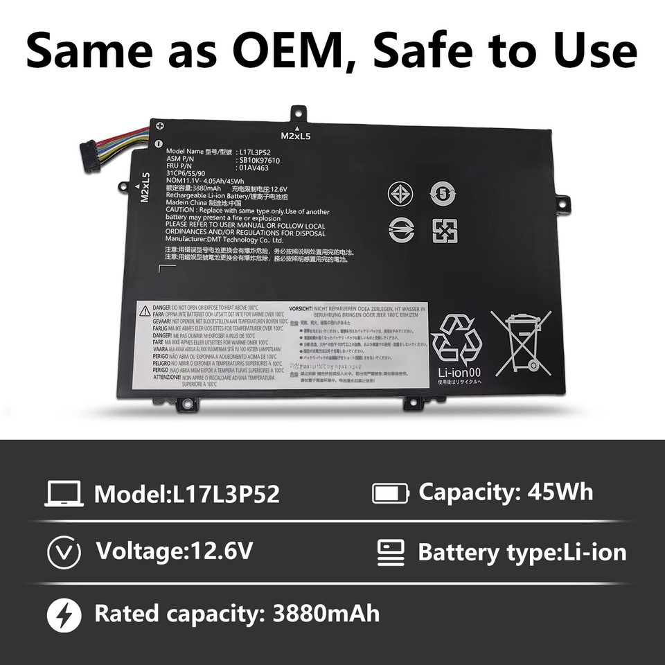 New L17L3P52 L17C3P52 01AV463 Battery for Lenovo ThinkPad L480 L580 US ...