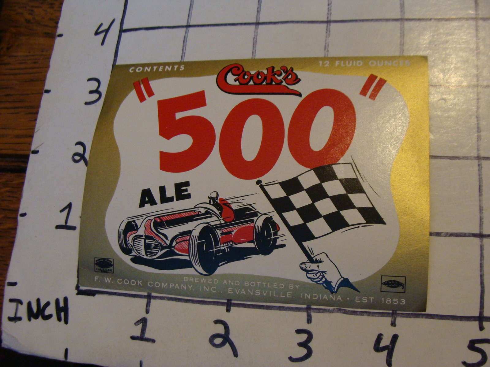 vintage Label: COOK'S "500" Ale evansville, Indiana WITH RACE CAR cool ...