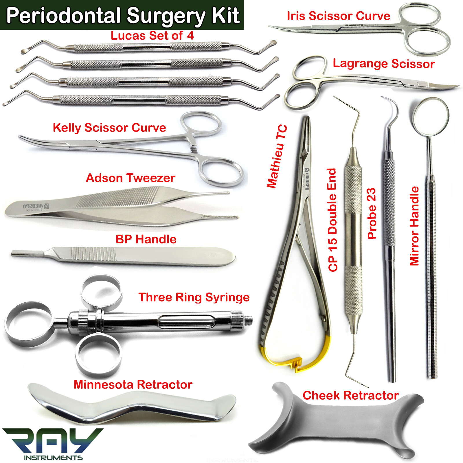 Periodontal Surgery Kit Lucas Curette Scissors Forceps Tweezer ...