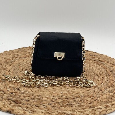 Talbots Crossbody Micro mini purse Pouch Black Fabric Gold Chain Strap ...