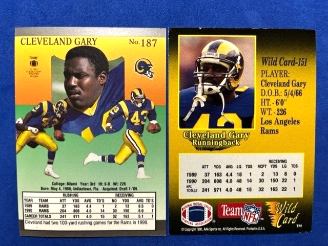 NFL - Cleveland Gary 1991 Fleer Ultra & 1991 Wild Card Football - Rams ...