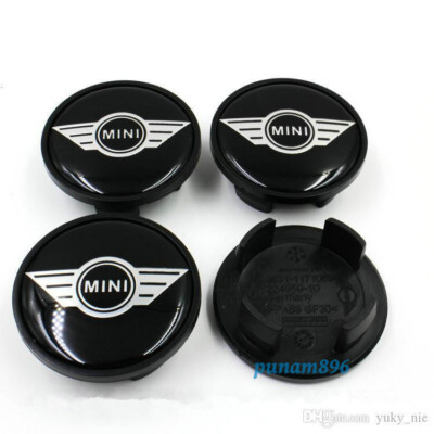 4X MINI WHEEL CENTRE CAPS HUB ALLOY BADGE EMBLEM BLACK 54mm COOPER ONE ...