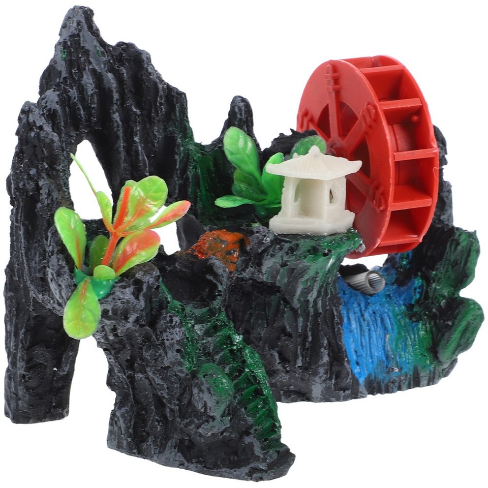 Fish Tank Simulation Rockery Waterwheel Decor Small Aquarium Mountain ...