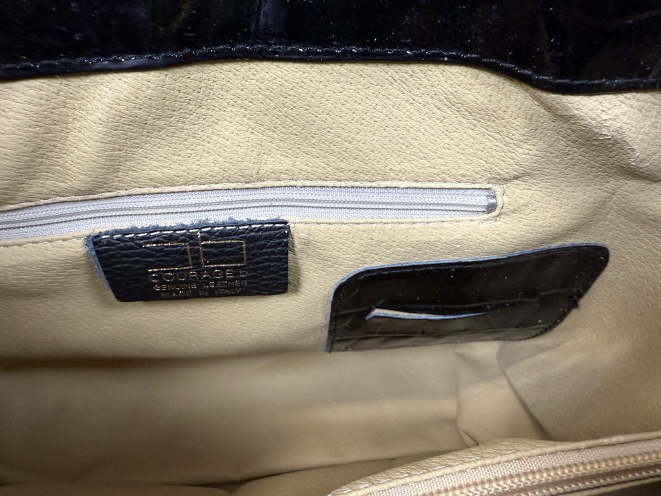 Black Courage Genuine Leather Tote with Matching Pouch Made In Italy | eBay