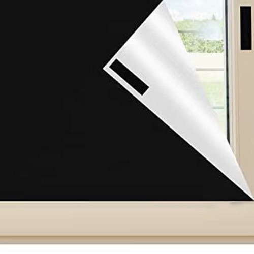 Non-perforated Blackout Blind Curtain Black Sticker Shade Curtains ...