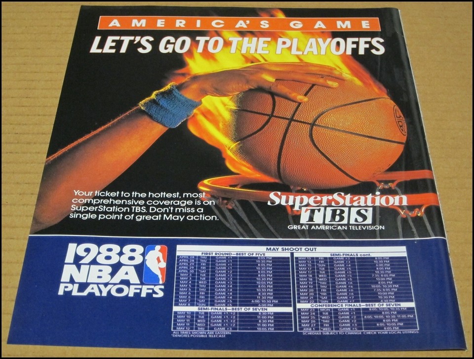 1988 NBA Playoffs TBS SuperStation Print Ad Advertisement Schedule ...