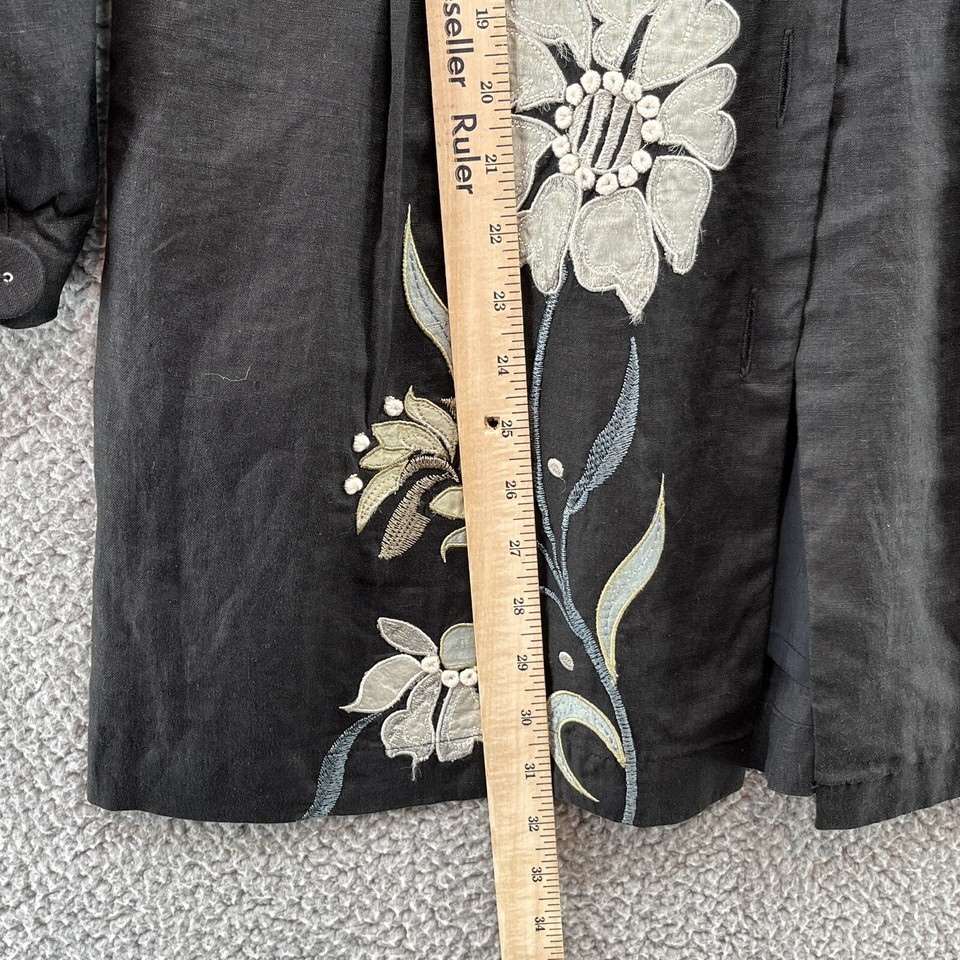 CoVelo Clothing Jacket Womens 4 Black Linen Floral Applique Art to Wear ...