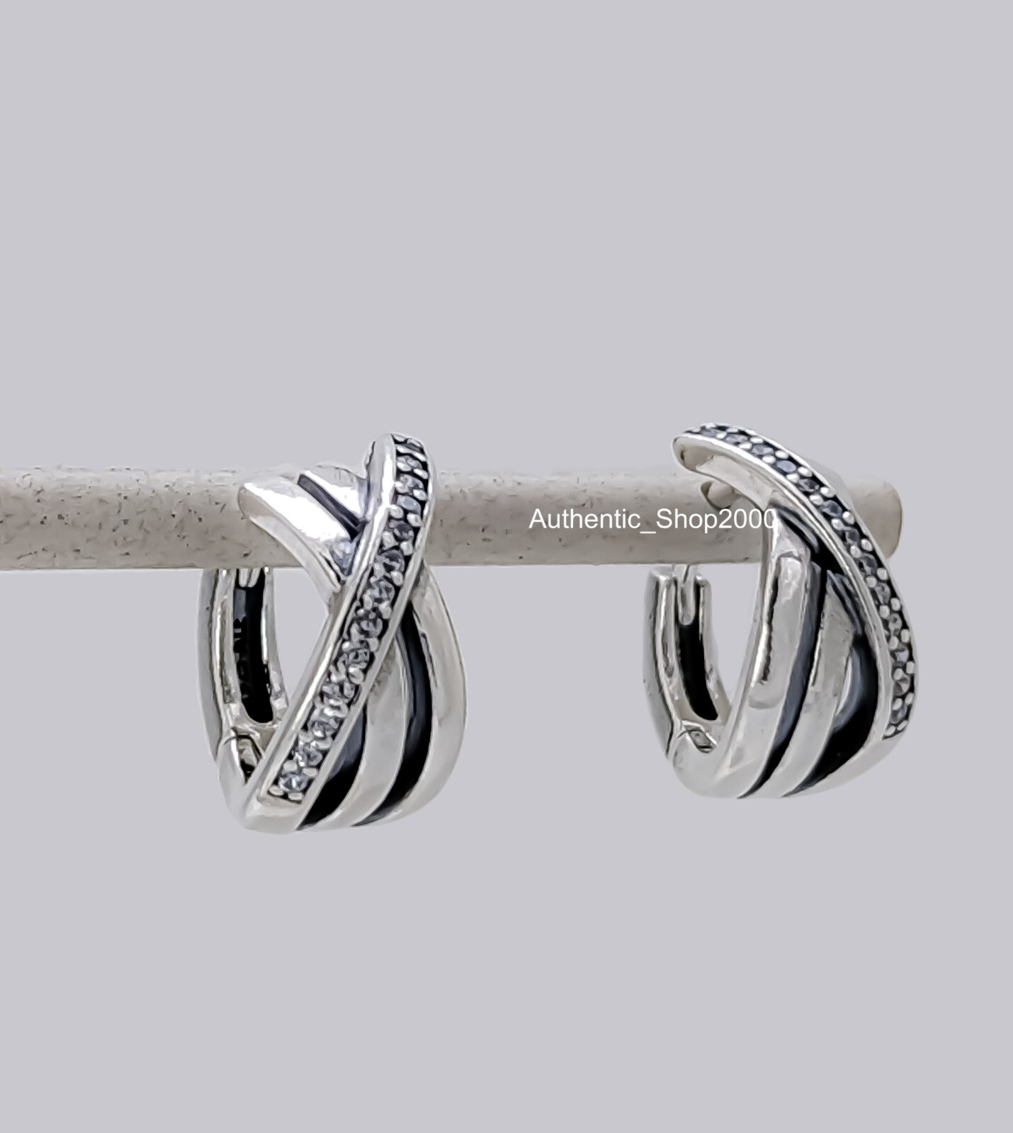 New 100% Authentic PANDORA 925 Sparkling Crossover Pavé Hoop Earrings ...