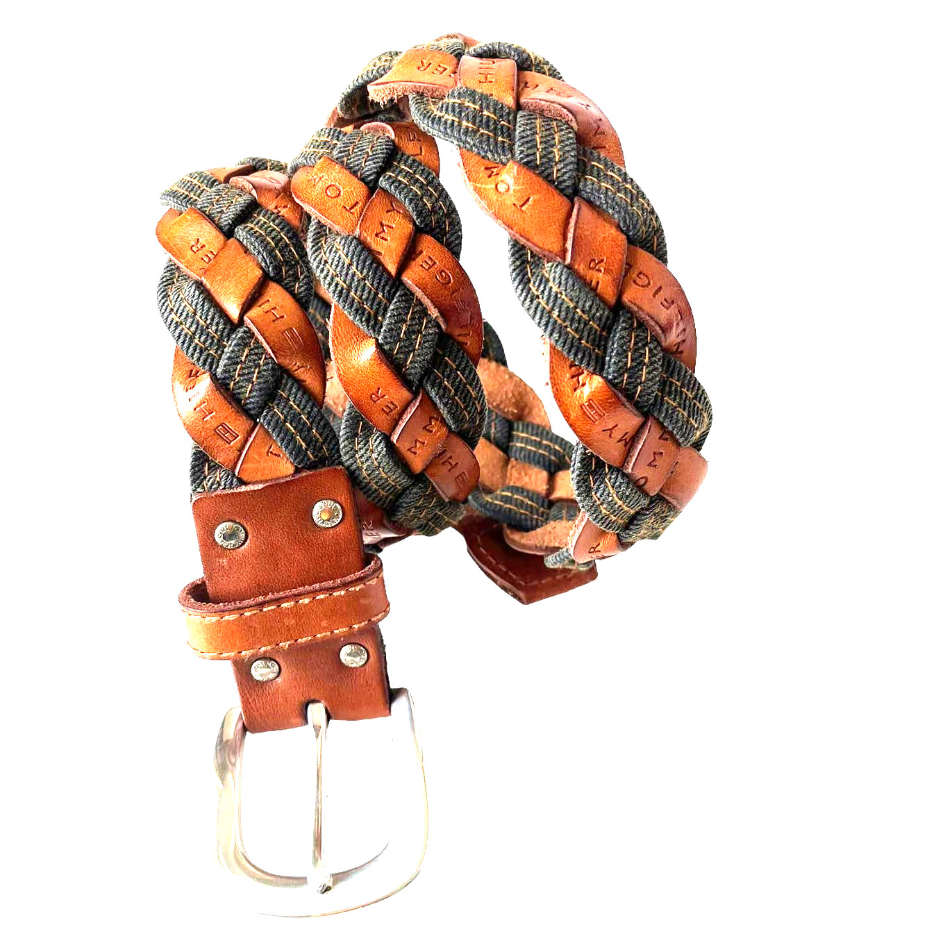TOMMY HILFIGER Braided Leather Denim Womens Belt Size… - Gem