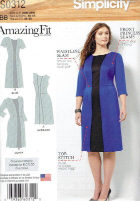 Dress with Amazing Fit Womens size 20w-28w Simplicity S0312/1060 Sewing ...
