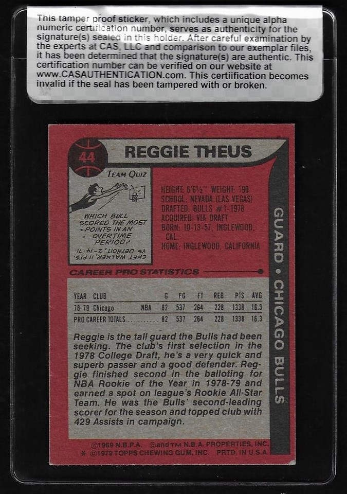 1979 Topps Reggie Theus CAS Authentic Signed Rookie Card #44 AUTO ...
