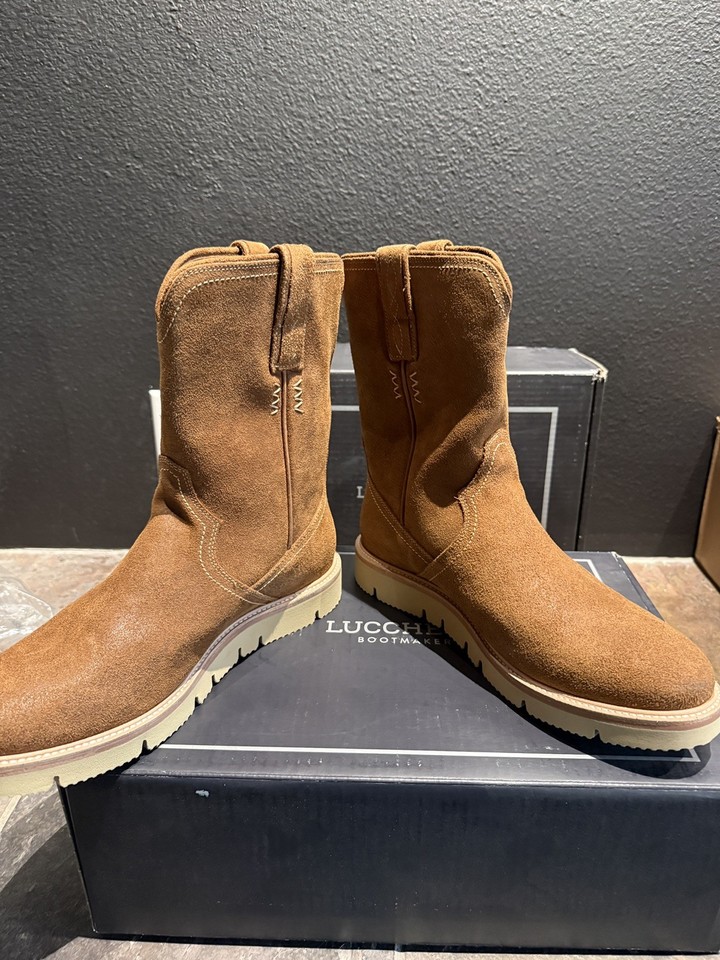 LUCCHESE MEN'S SIZE 10.5M CAMEL BROWN SUEDE RIDGELINE BOOTS VI-LITE ...
