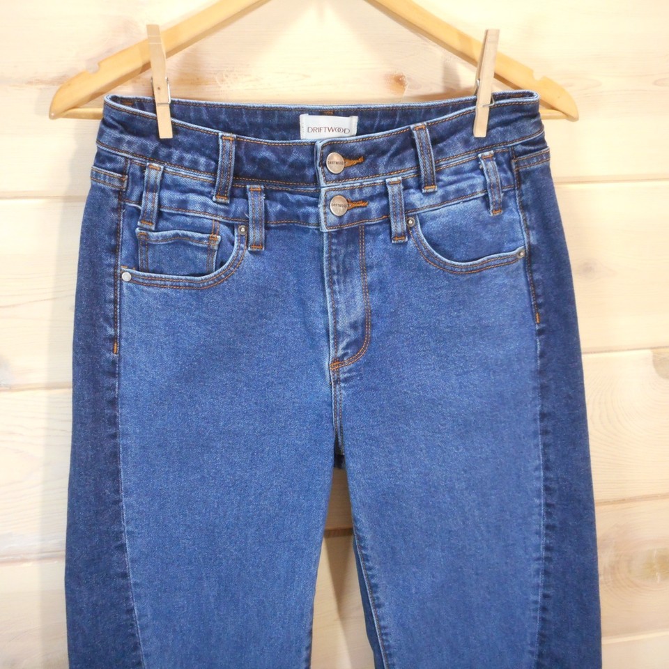 Driftwood Womens Size 27 Cece Double Stacked Jeans Split Hem Blue Denim ...