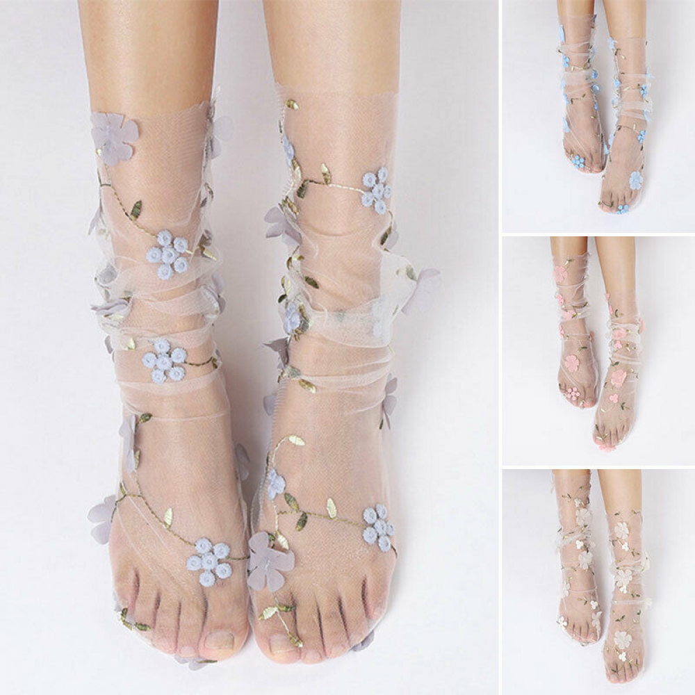 Women Lace Sheer Socks Floral Transparent Mesh Socks Ankle Socks Summer ...
