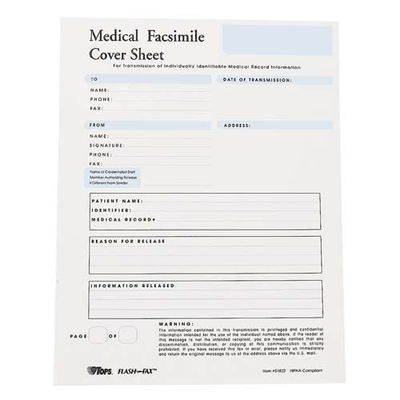Flash Fax HIPAA Medical Fax Cover Sheets, 8 1/2 x 11, 100 Per Pad ...