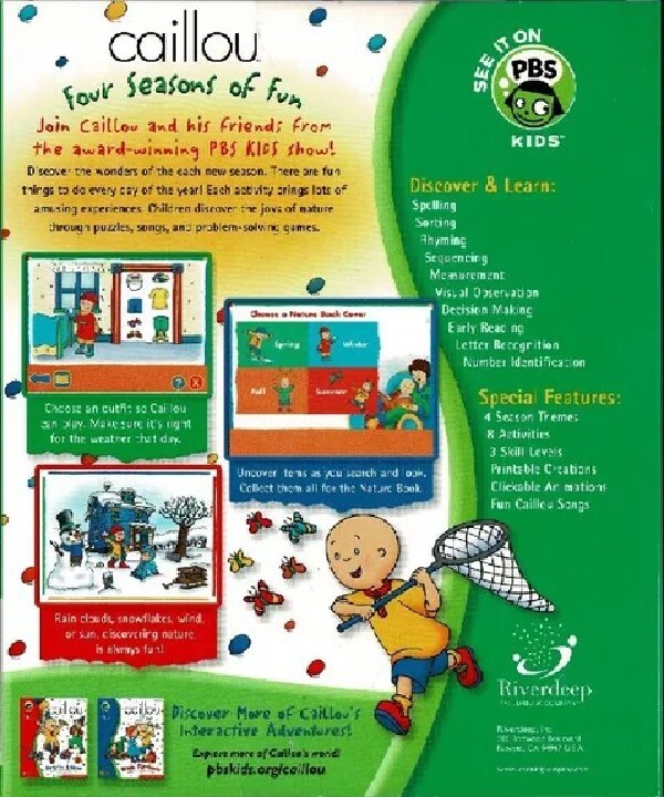 Caillou Four Seasons of Fun Pc New Big Boxed XP Letters Numbers Great ...