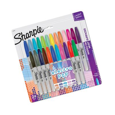 Sharpie Electro Pop Permanent Markers, Fine Point, Assorted Colors, 24 ...