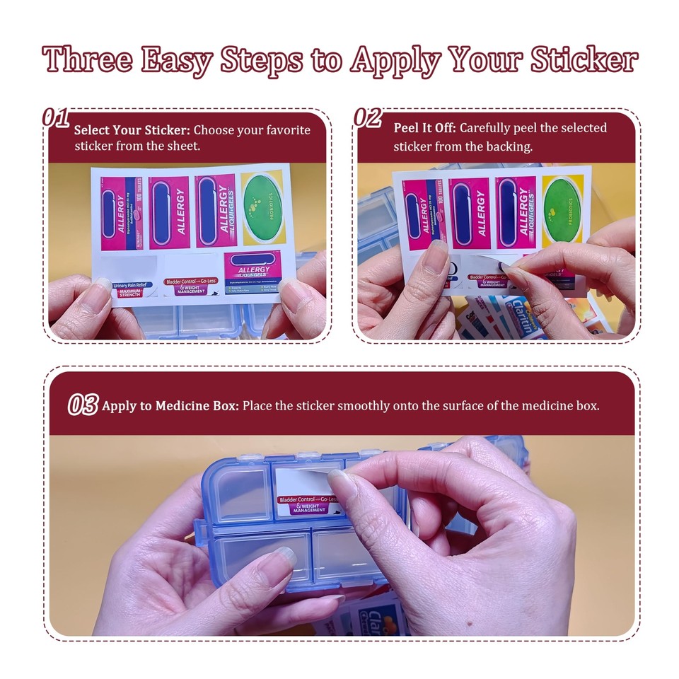 Pill Organizer with Medicine Labels Travel Daily Pill Container Mini ...