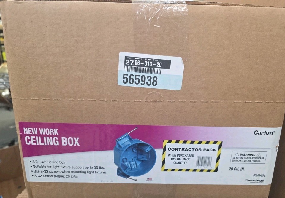 Carlon 1 Gang 20 cu. in. New Work Electric Ceiling Box with Nails CASE ...