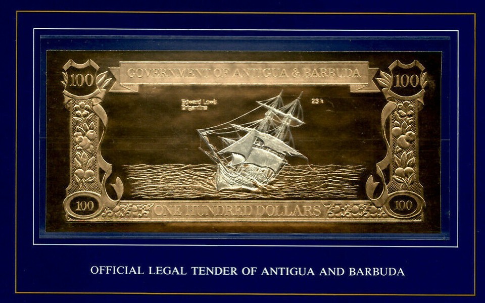 23kt Gold & Silver UNC $100 Antigua 1981 - Captain Edward Low & his ...