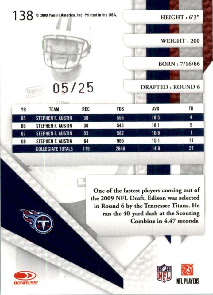 2009 Absolute Memorabilia Spectrum Silver #138 Dominique Edison /25 | eBay