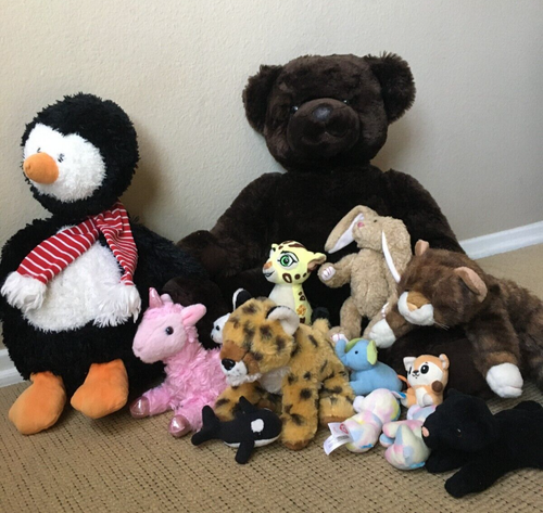 FUZZY FURRY CUDDLE STUFFED PLUSH ANIMAL 14 TOY LOT BEAR BUNNY CHEETAH ...