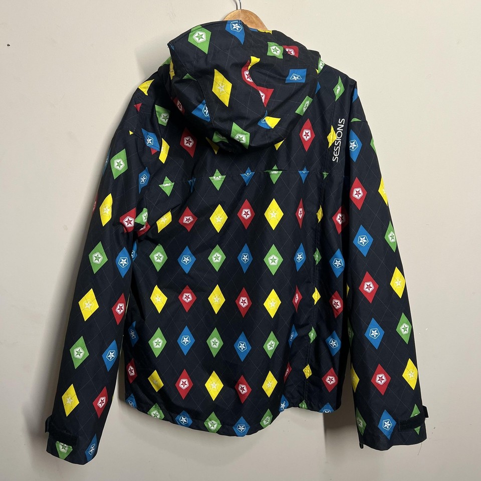 Sessions Ski Jacket Mens Large Black Argyle Hooded Snowboard Terrain ...