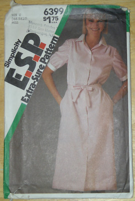 Simplicity E.S.P. Pattern #6399 sz U(16-18-20) Shirtwaist dress 1983 | eBay