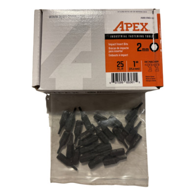 Apex 2mm Impact Insert Bit 1" Length 1/4" Hex Shank 25 Pack AMB1HM2-25 ...