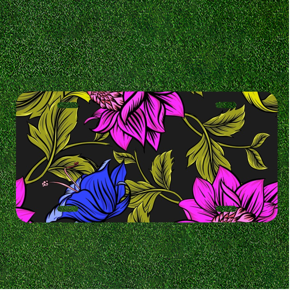 Custom Personalized Auto Tag With Amazing Purple And Blue Flower Design ...