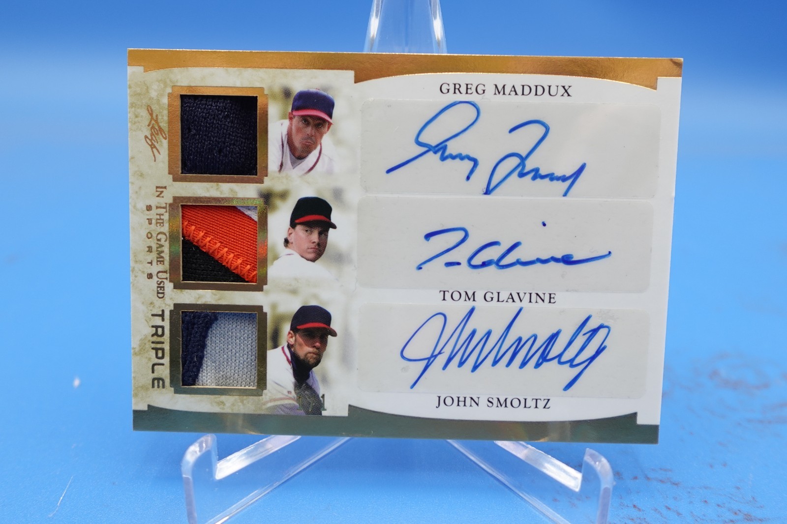 2022 ITG Greg Maddux Tom Glavine John Smoltz Triple Auto Game Used ...