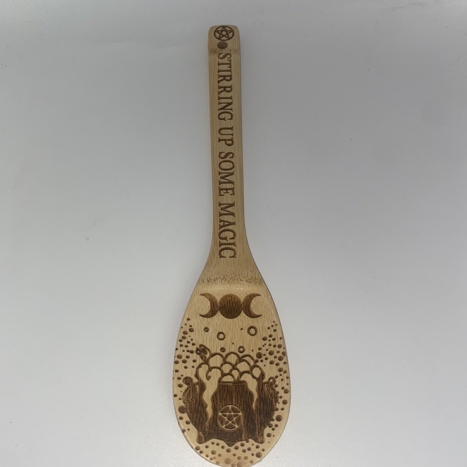 3 Witchy Decor Halloween Laser Engraved Bamboo Large Wooden Spoons ...