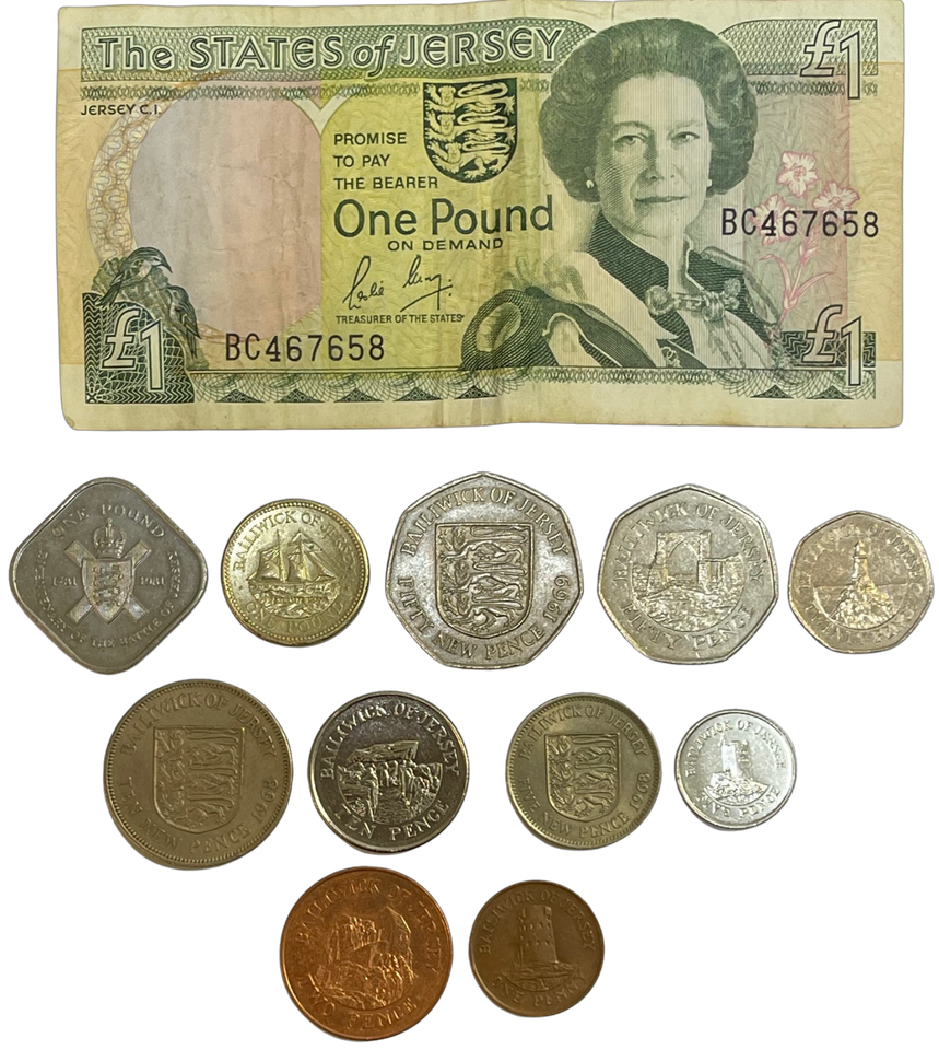 JERSEY COIN COLLECTION £1 - 1P - BANK NOTE OPTIONAL - 11 COINS TOTAL ...